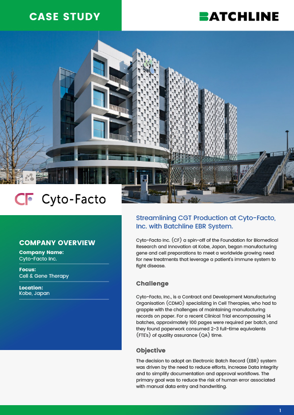 BatchLine case study: Cyto-Facto - BatchLine - Lite MES